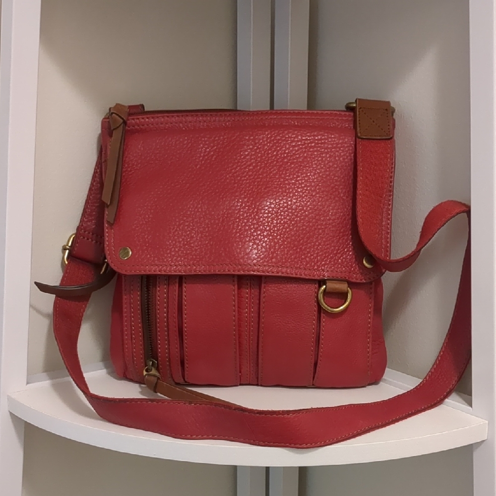 Red Leather Crossbody Bag - Gem